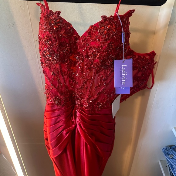 Ladivine | Dresses | Red Embellished Evening Gown | Poshmark